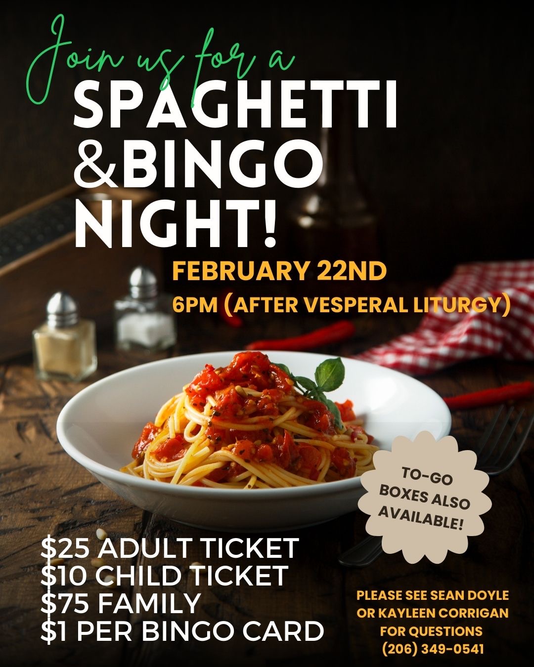 Adult Spaghetti & Bingo Night Ticket – St. John Chrysostom Byzantine ...
